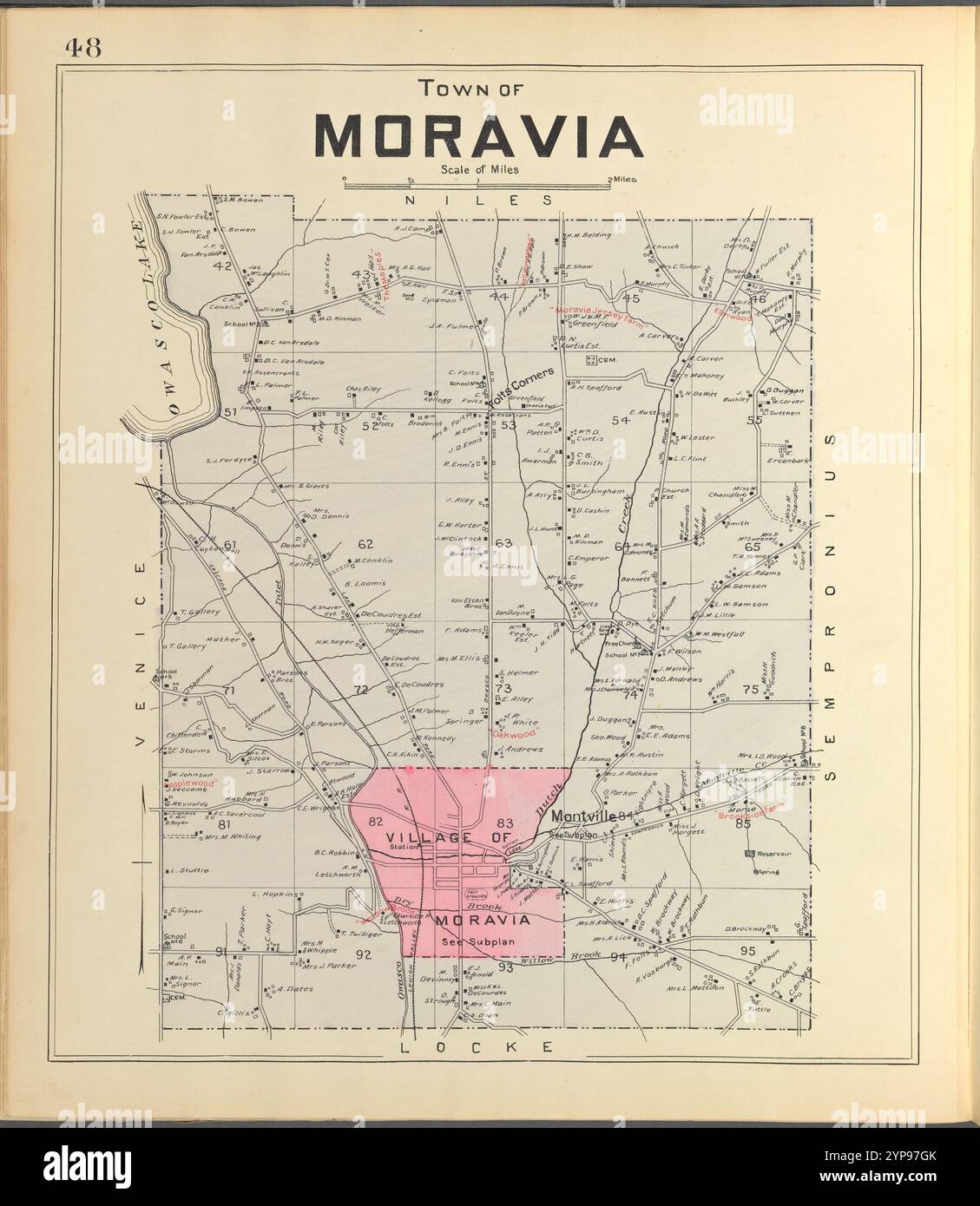 Cayuga County, Left Page [Map of town of Moravia] 1904 Stock Photo - Alamy