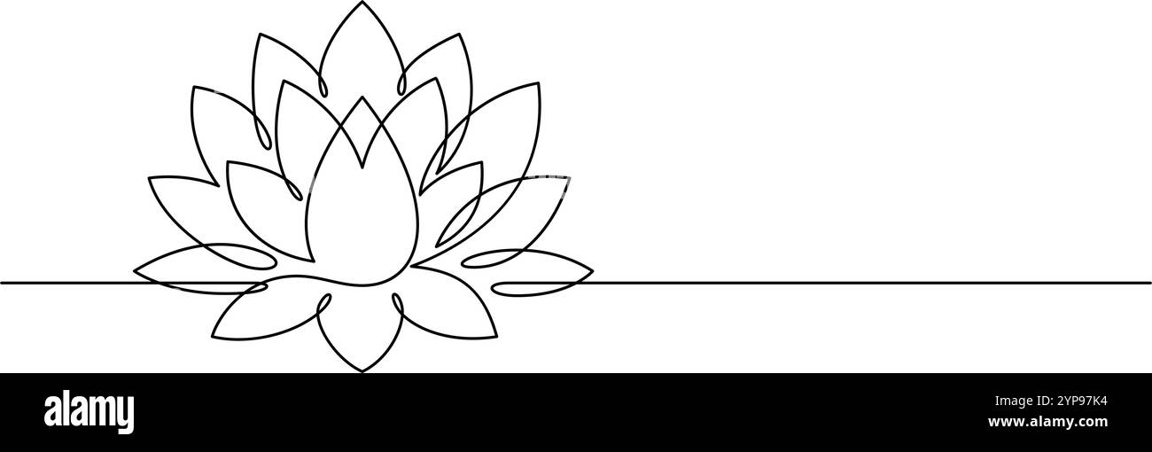 lotus water lily thin line illustration. one line drawing of lotus ...