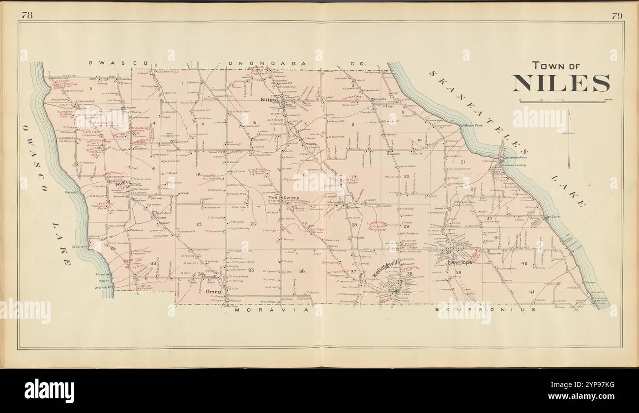 Cayuga County, Left Page [Map of town of Niles] 1904 Stock Photo - Alamy