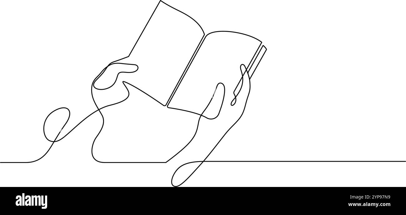 hand holding book reading one line drawing continuous copy space minimalist art Stock Vector ...