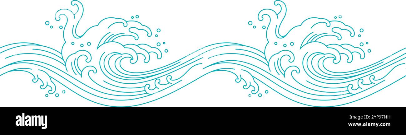 oriental ocean sea waves line art seamless pattern. japanese wave ...