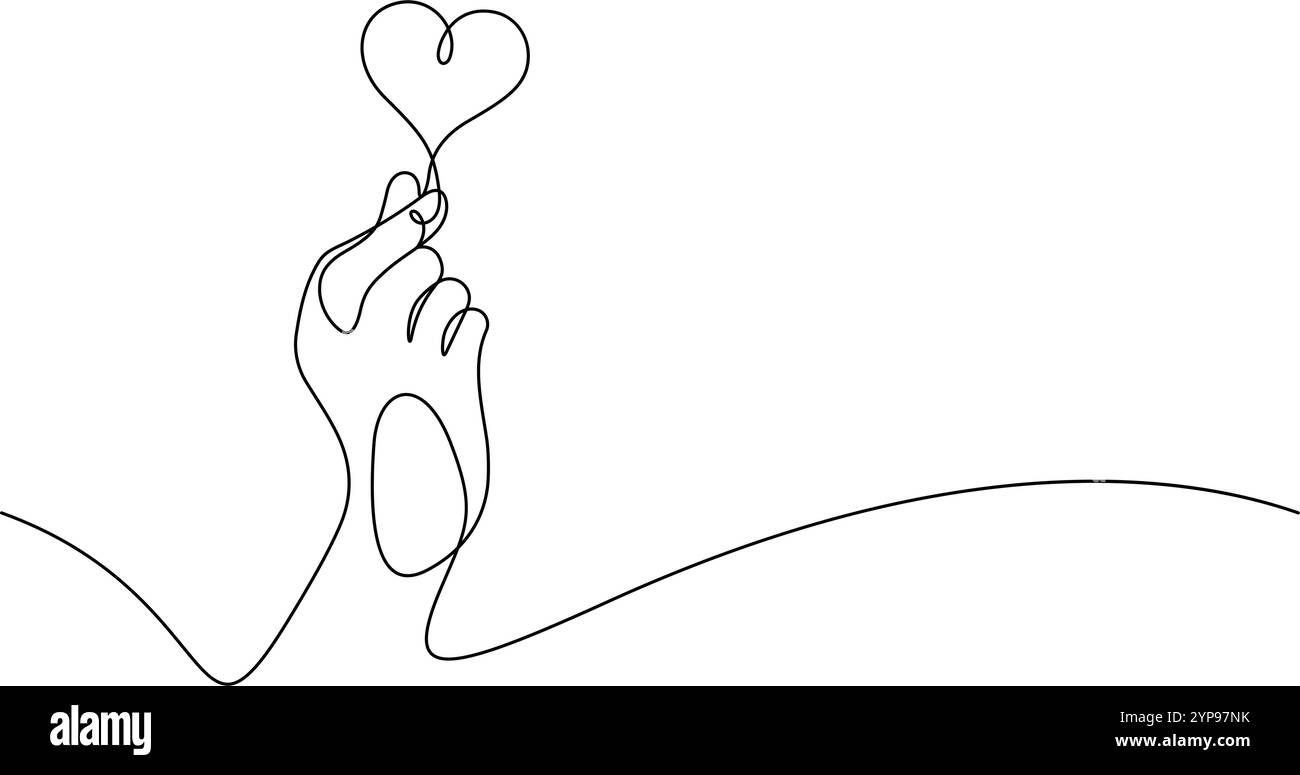 finger heart hand sign gesture one line continuous drawing vector ...