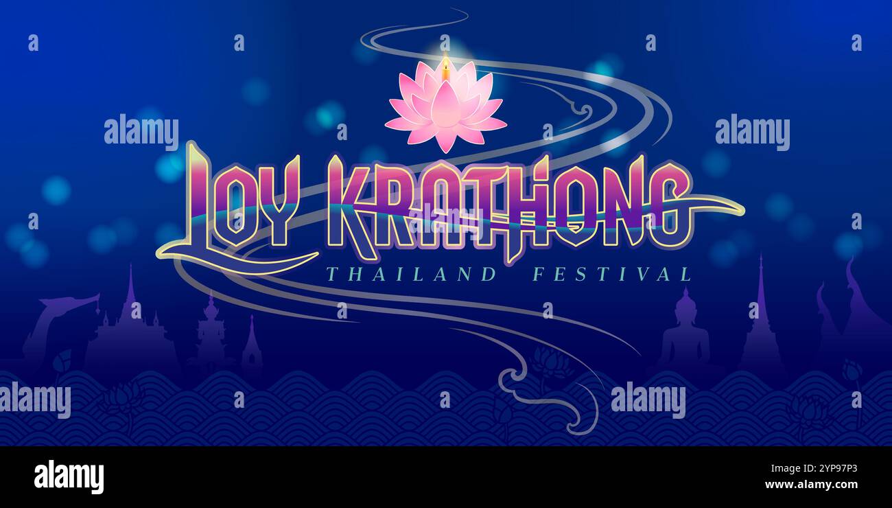 loy krathong banner greeting and celebration thailand traditional river ...