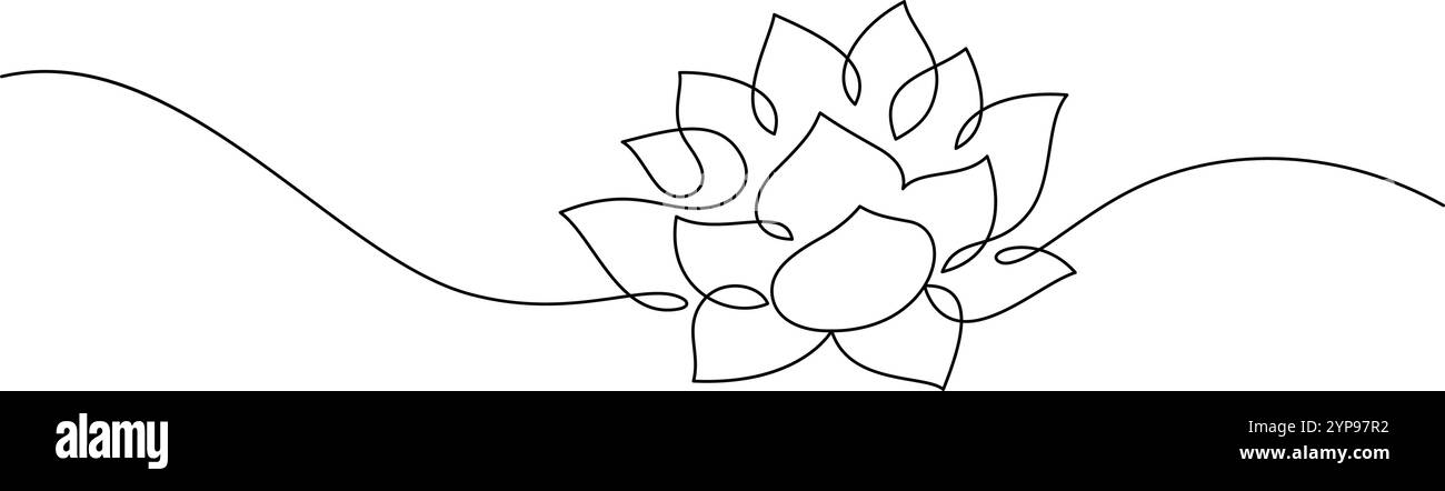 lotus flower blooming minimalist art one line drawing continuous vector ...
