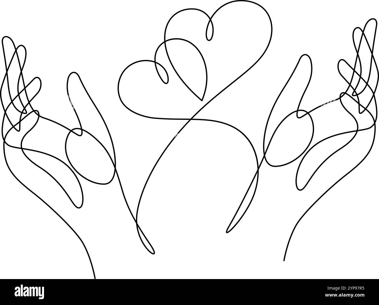 caring two hands and two heart shape continuous line drawing love ...