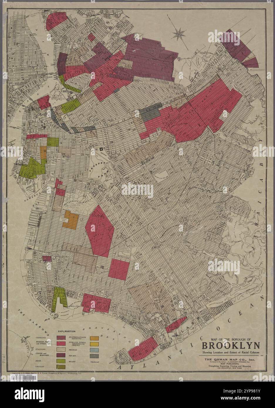 Map of the borough of Brooklyn : showing location and extent of racial ...