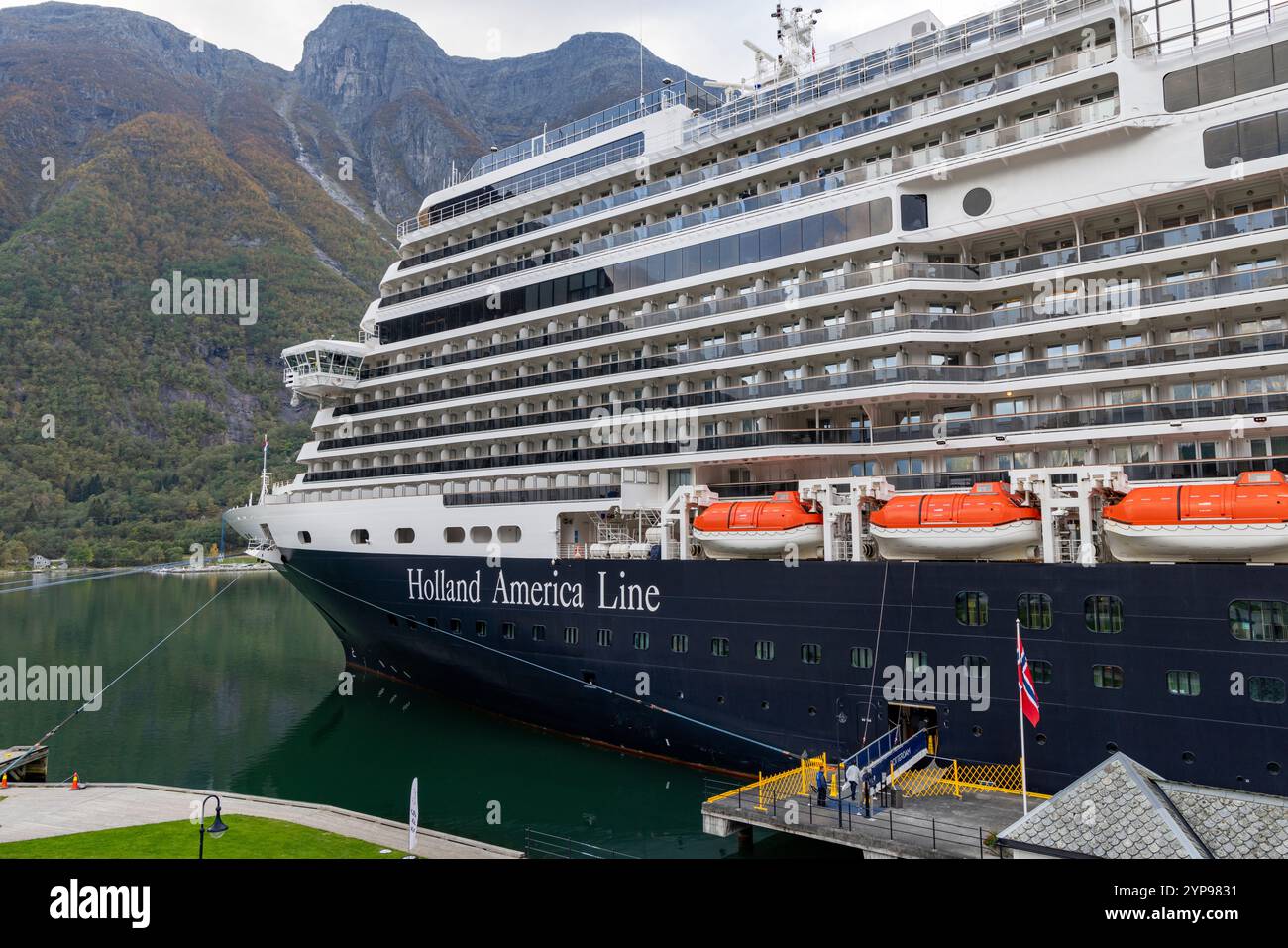 Cruise ship Holland America Line MS Rotterdam in port Eidfjord village ...