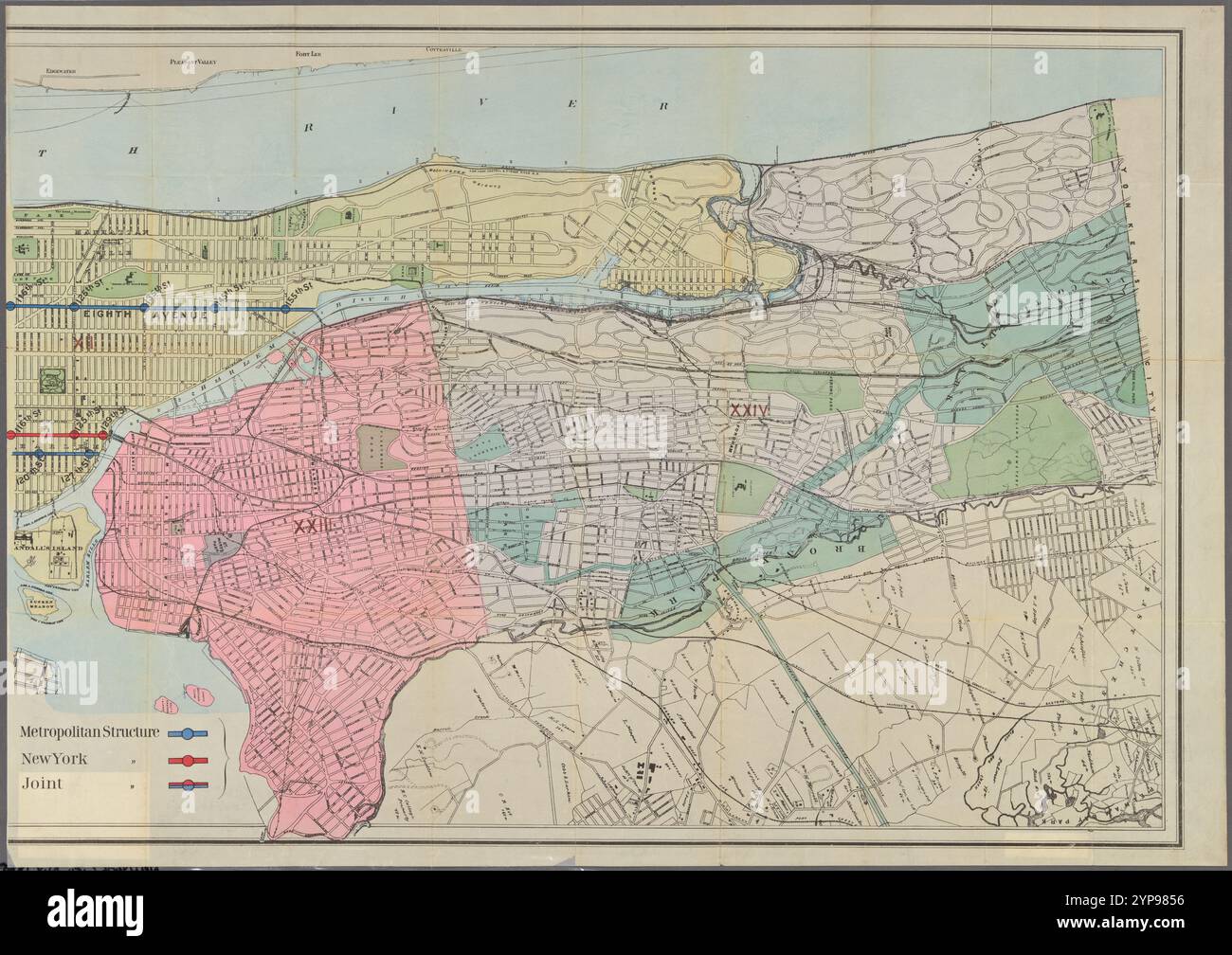Map of the City & County of New York showing routes & stations of the ...