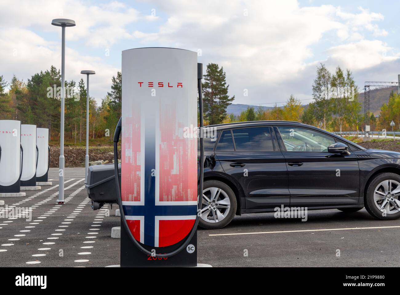 Voringfossen Norway, Tesla electric vehicle chargers draped with ...
