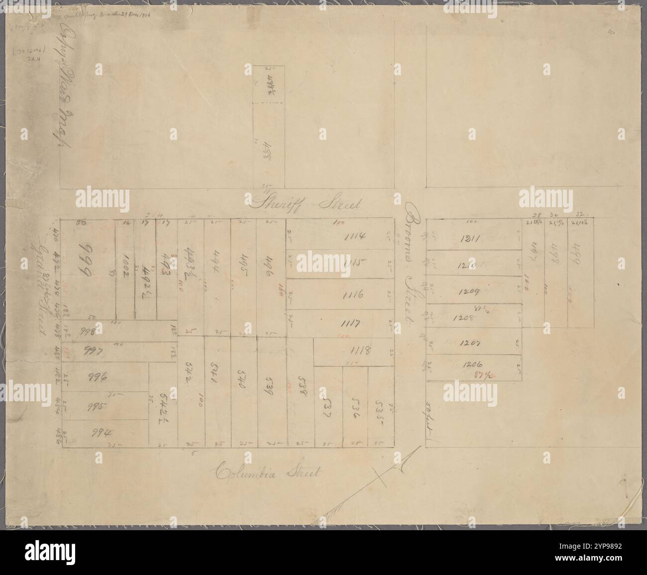 Manuscript maps of block bounded by Grand Street, Sheriff Street ...