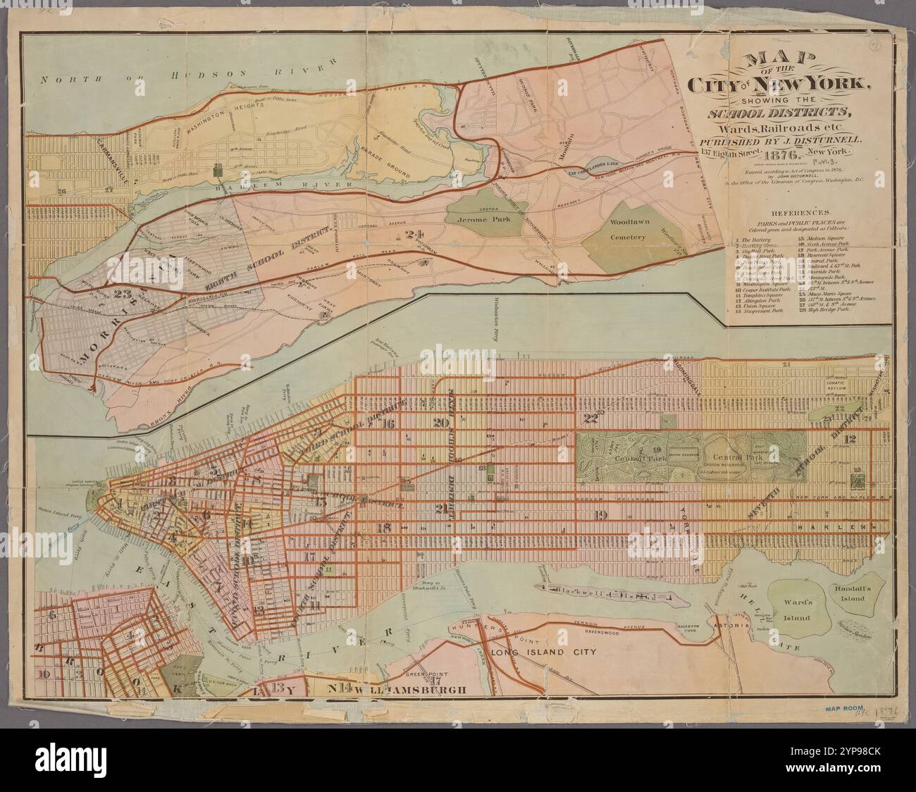 Map of the city of New York showing the school districts, wards ...