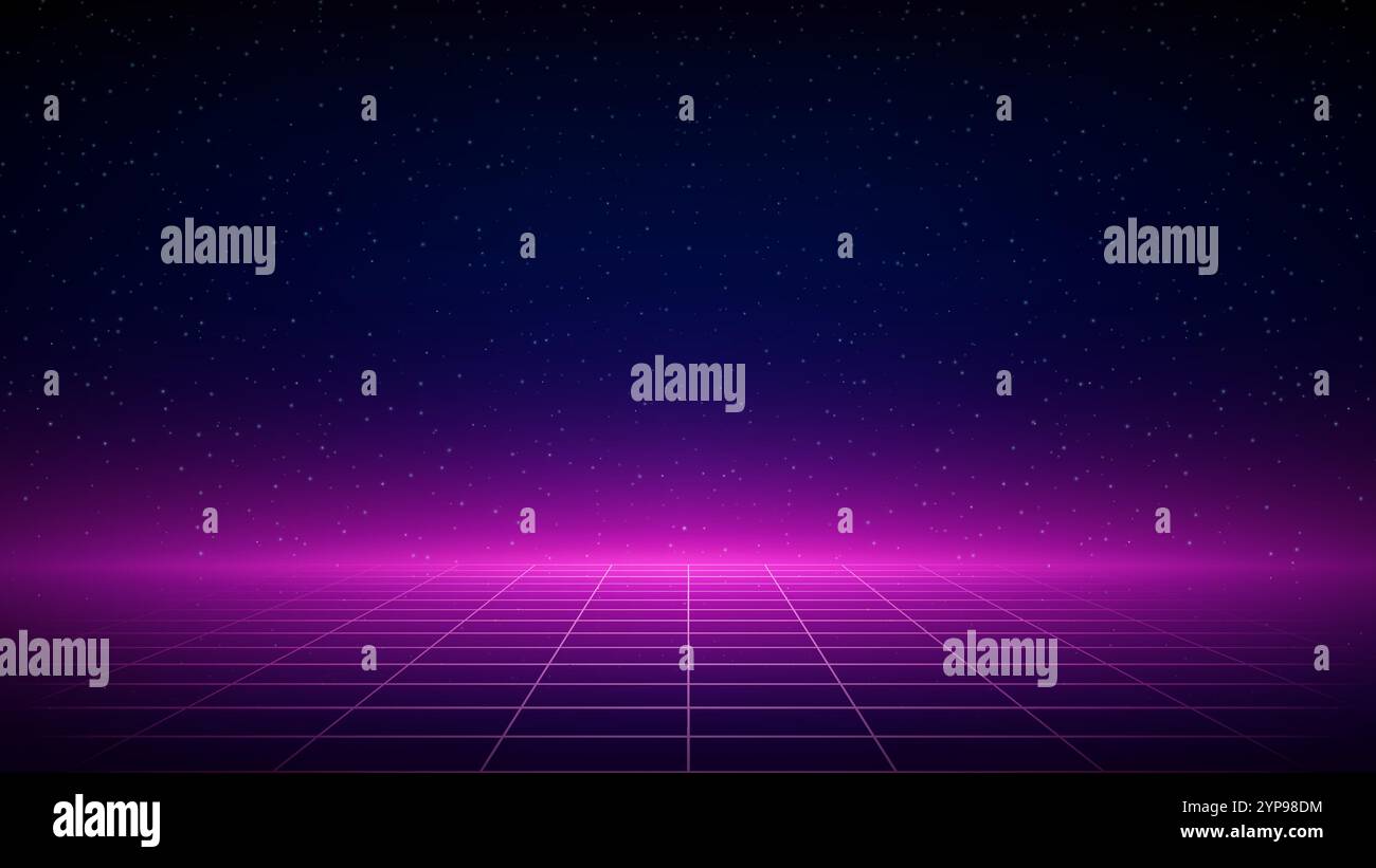 Retro futuristic laser, neon grid background. Synthwave 80s style, neon color. Futuristic 3d ...