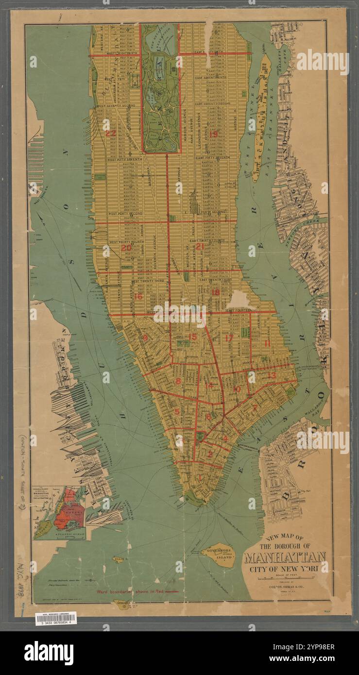 New map of the borough of Manhattan, City of New York 1898 Stock Photo ...