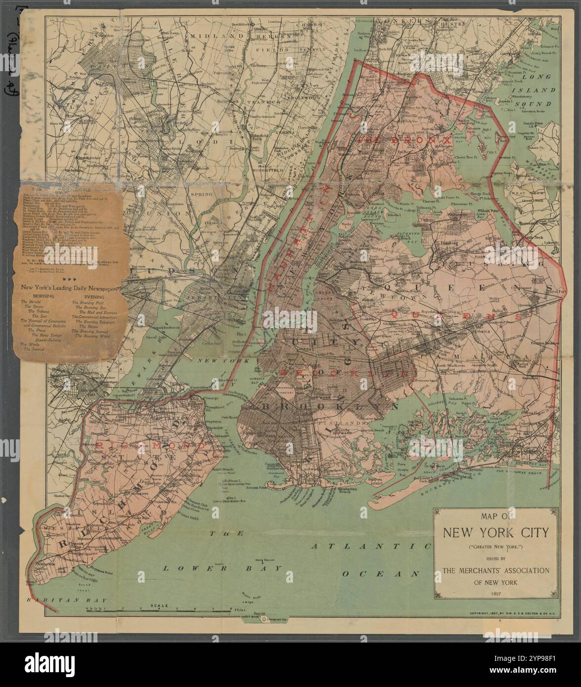 Map of New York City ("greater New York") 1897 by G.W. & C.B. Colton ...