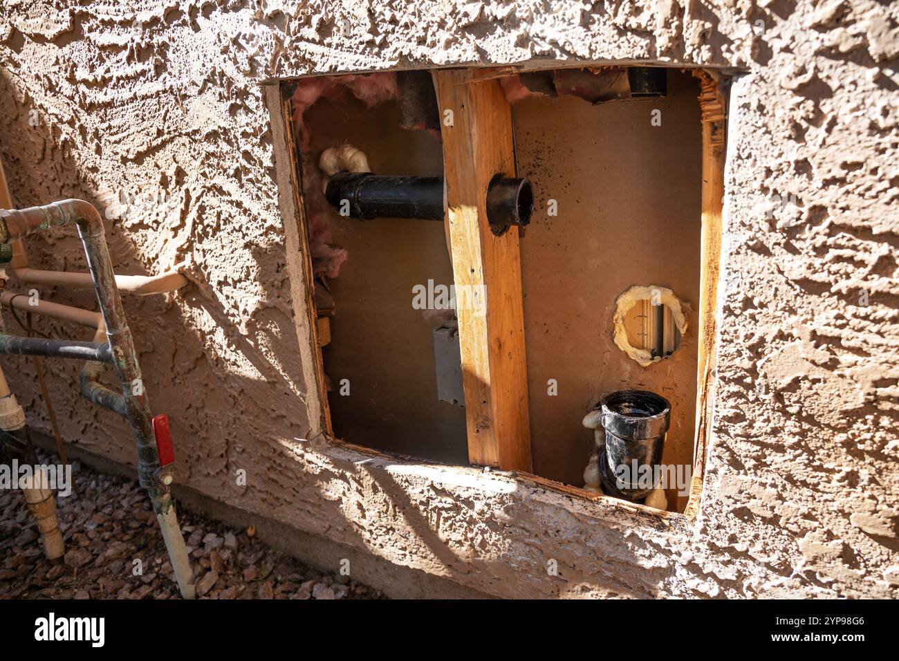 Cut Pipe System, Plumbing Repair Service. External Wall of House with ...