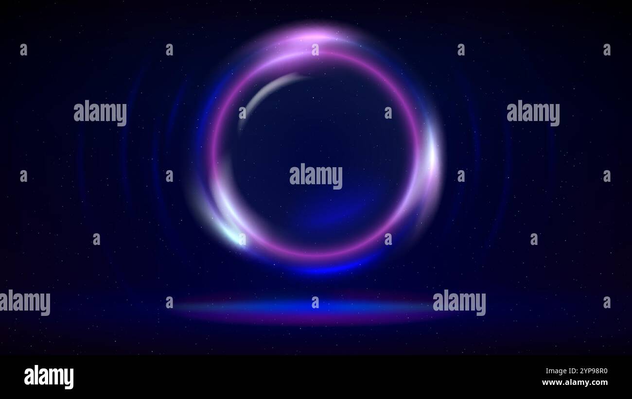 Circular light frame on particle background, stage. Template, backdrop ...