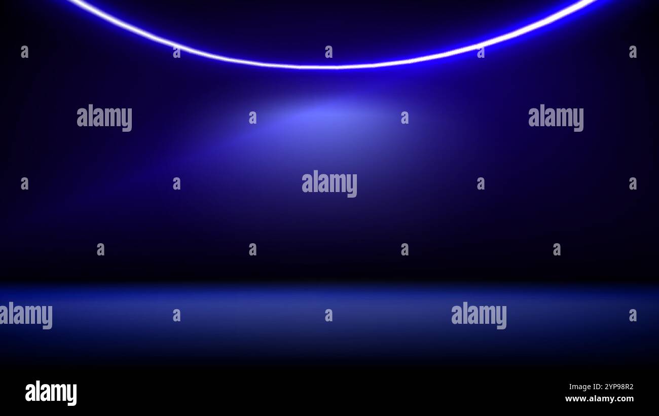 Studio interior, stage with neon, led lighting. Background. Modern blue ...