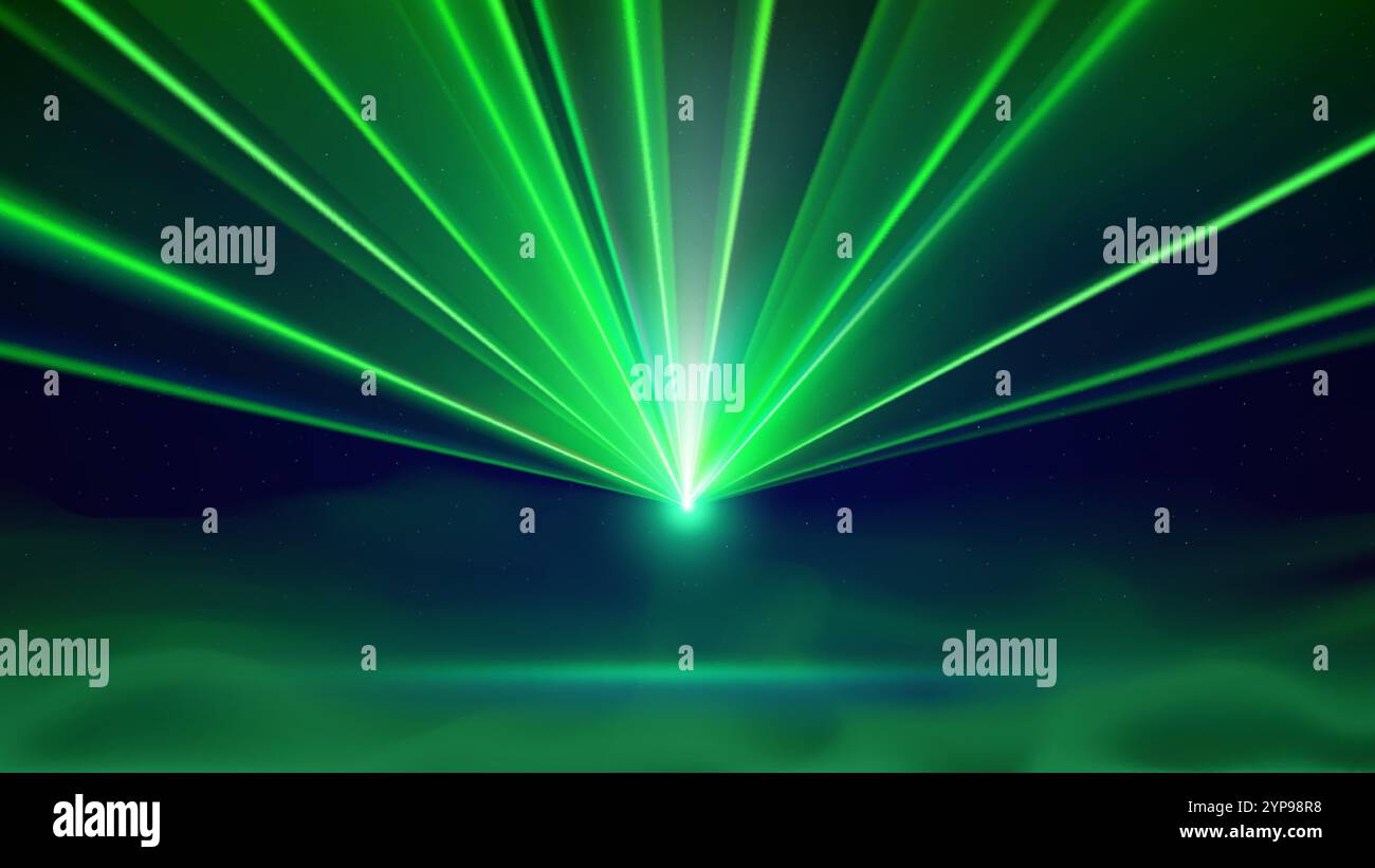 Laser light show. Bright led laser beams, smoke, dj light party. Blue ...