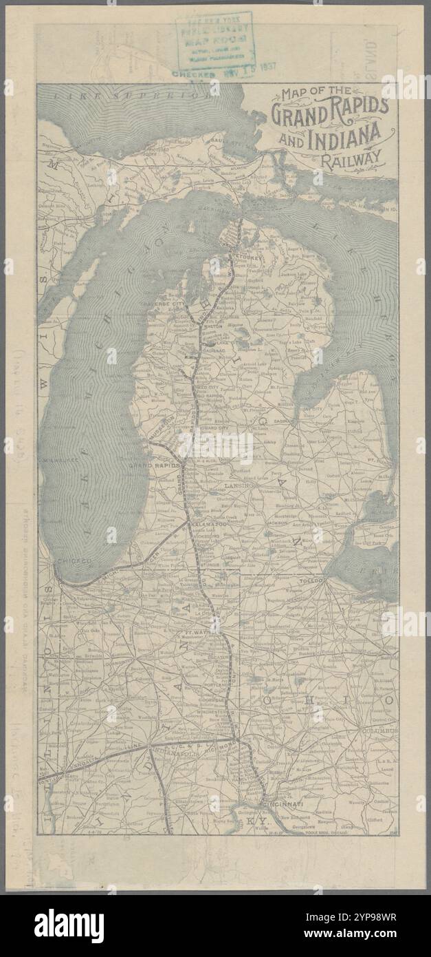 Map of the Grand Rapids and Indiana Railway 1891 by Poole Brothers ...