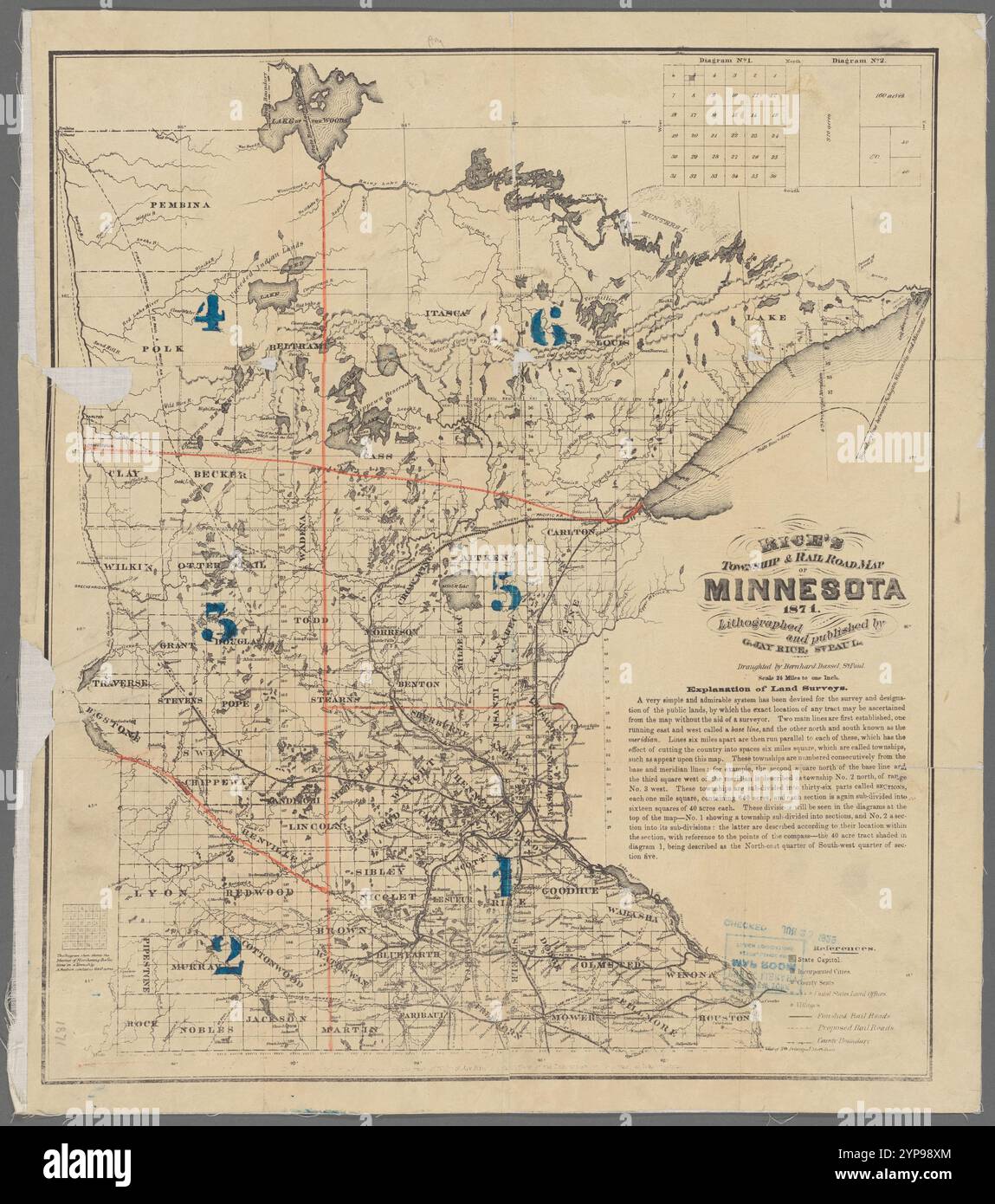 Rice's township & rail road map of Minnesota, 1871 1871 by Rice, G. Jay ...