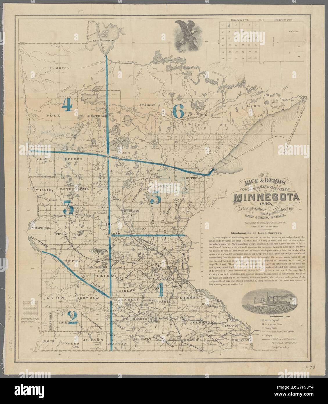 Rice & Reed's township map of the state of Minnesota, 1870 1870 by Rice ...