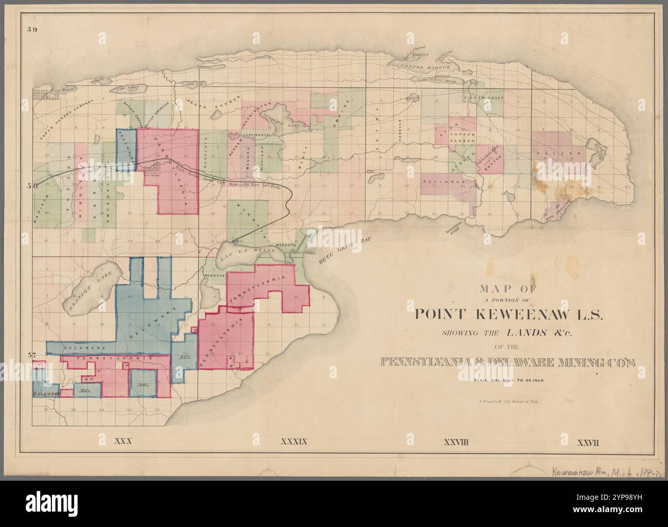 Map of a portion of Point Keweenaw, L.S. : showing the lands &c. of the ...