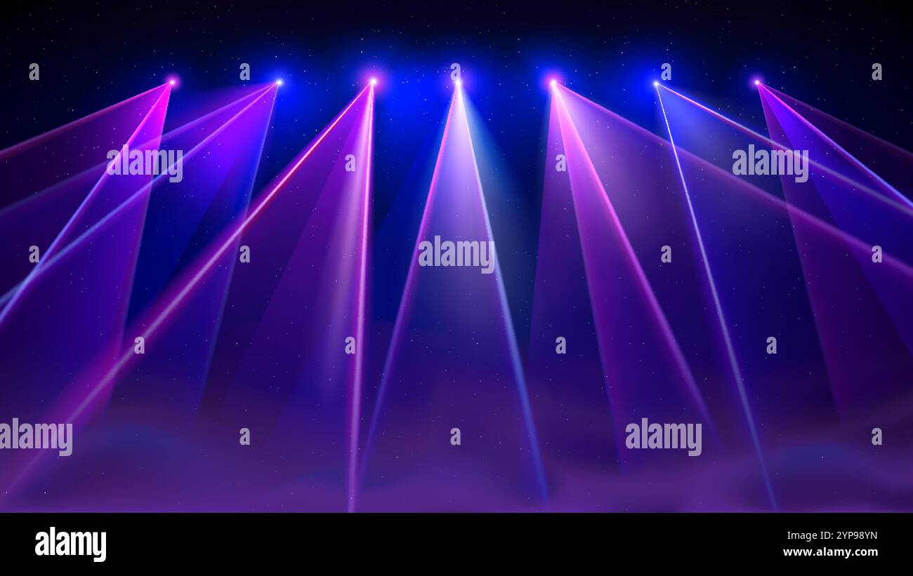 Laser light show. Bright led laser beams, dj light party, smoke ...