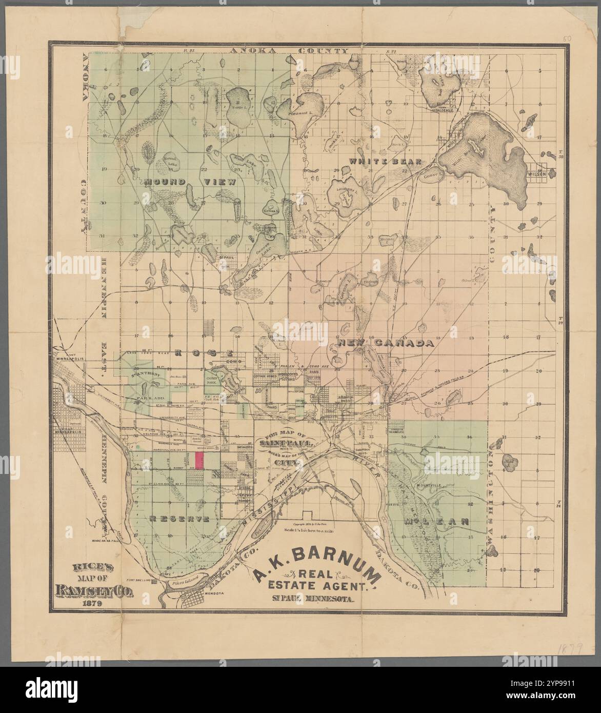 Rice's map of Ramsey Co.: [Minnesota] 1879 by Rice, G. Jay Stock Photo ...