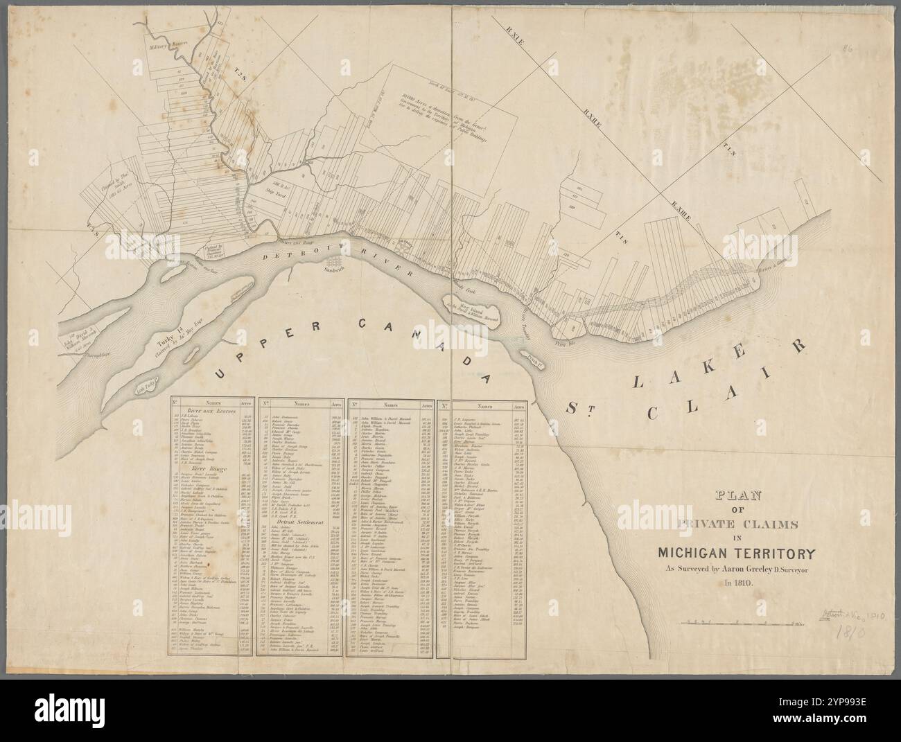 Plan of private claims in Michigan Territory 1810 Stock Photo - Alamy