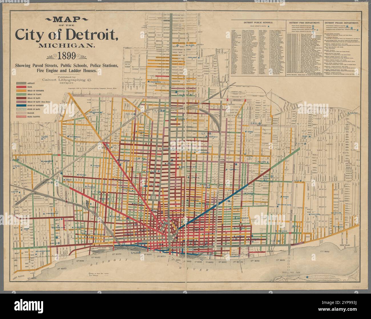 Map of the city of Detroit, Michigan, 1899 : showing paved streets ...
