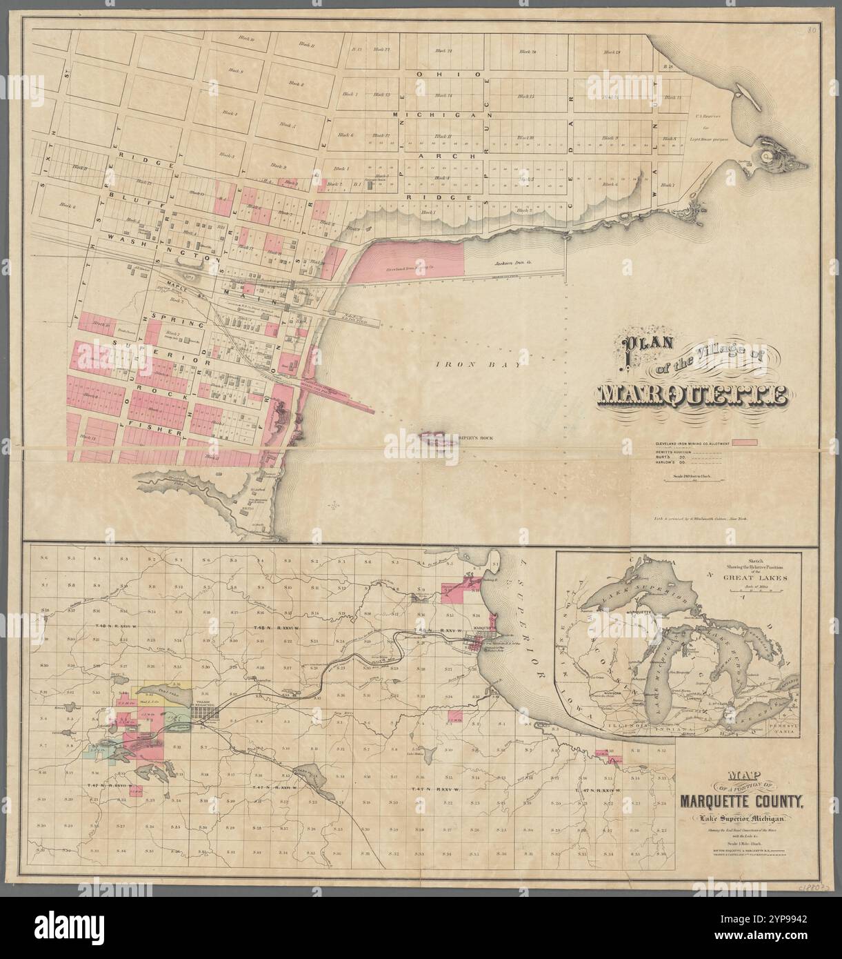 Plan of the village of Marquette. Map of a portion of Marquette County ...