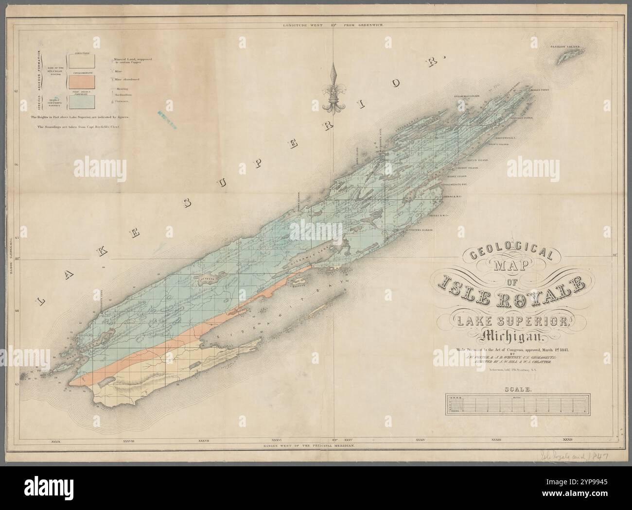 Geological map of Isle Royale, Lake Superior, Michigan 1849 by Foster ...