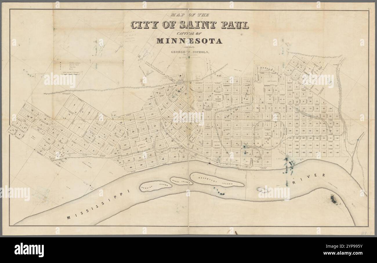 Map of the city of Saint Paul : capital of Minnesota 1851 Stock Photo ...