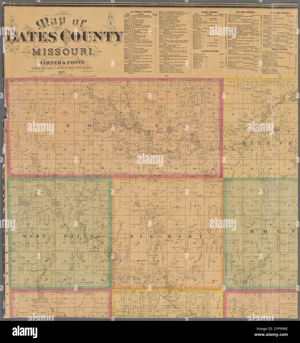 Map of Bates County, Missouri 1877 by Warner & Foote Stock Photo - Alamy