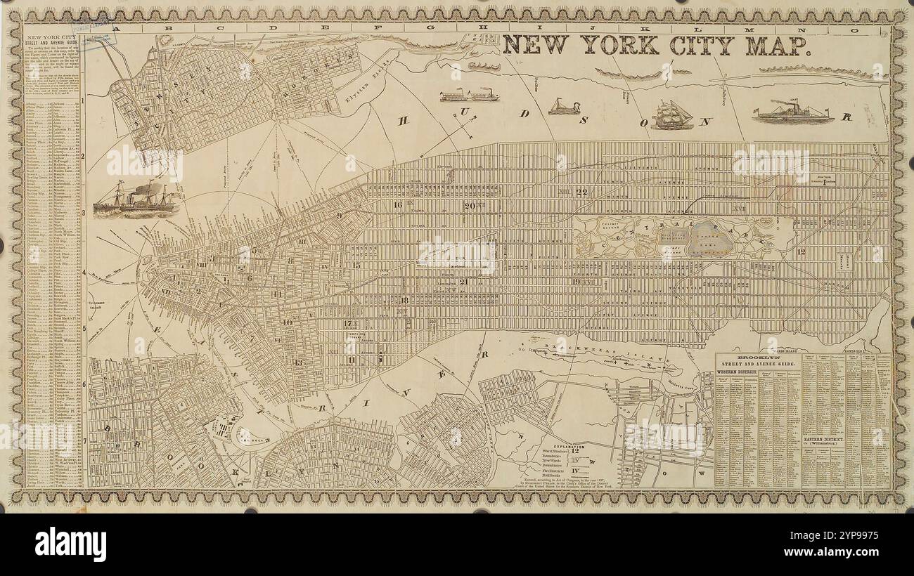 New York city map. 1860 by Miller, James, 1821 or 1822-1883 Stock Photo ...
