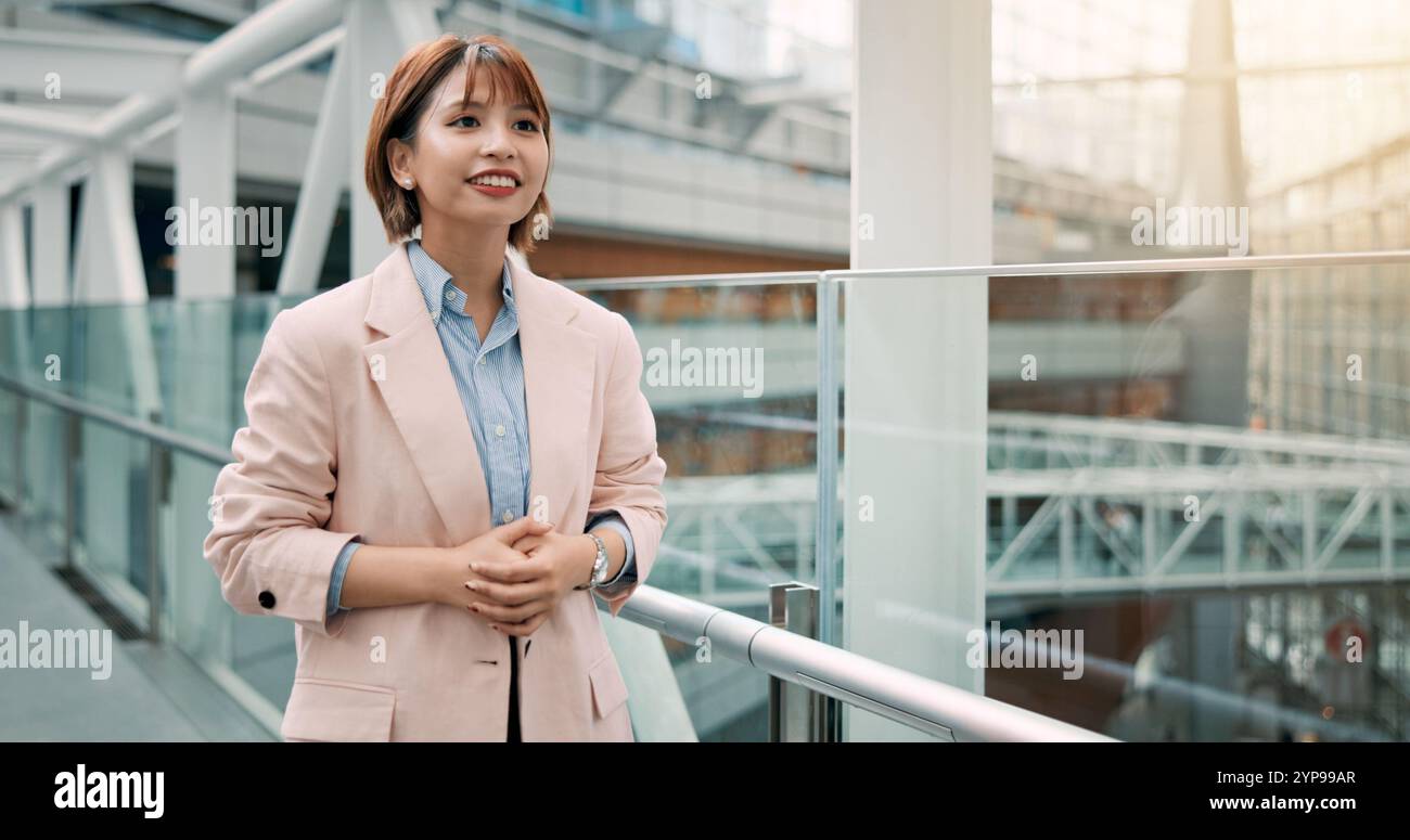 Japanese, business and woman with thinking for architecture, interior ...