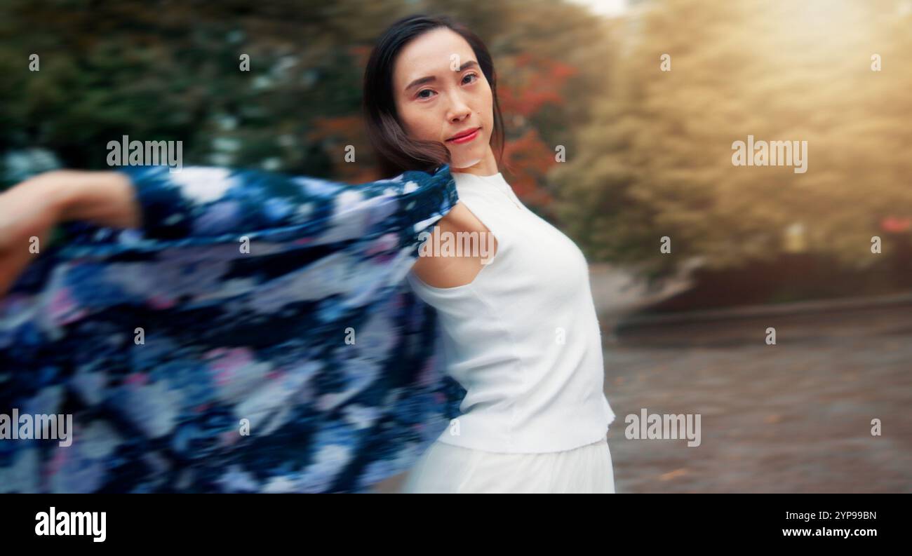 Contemporary dance, portrait and woman outdoor with rhythm for self ...