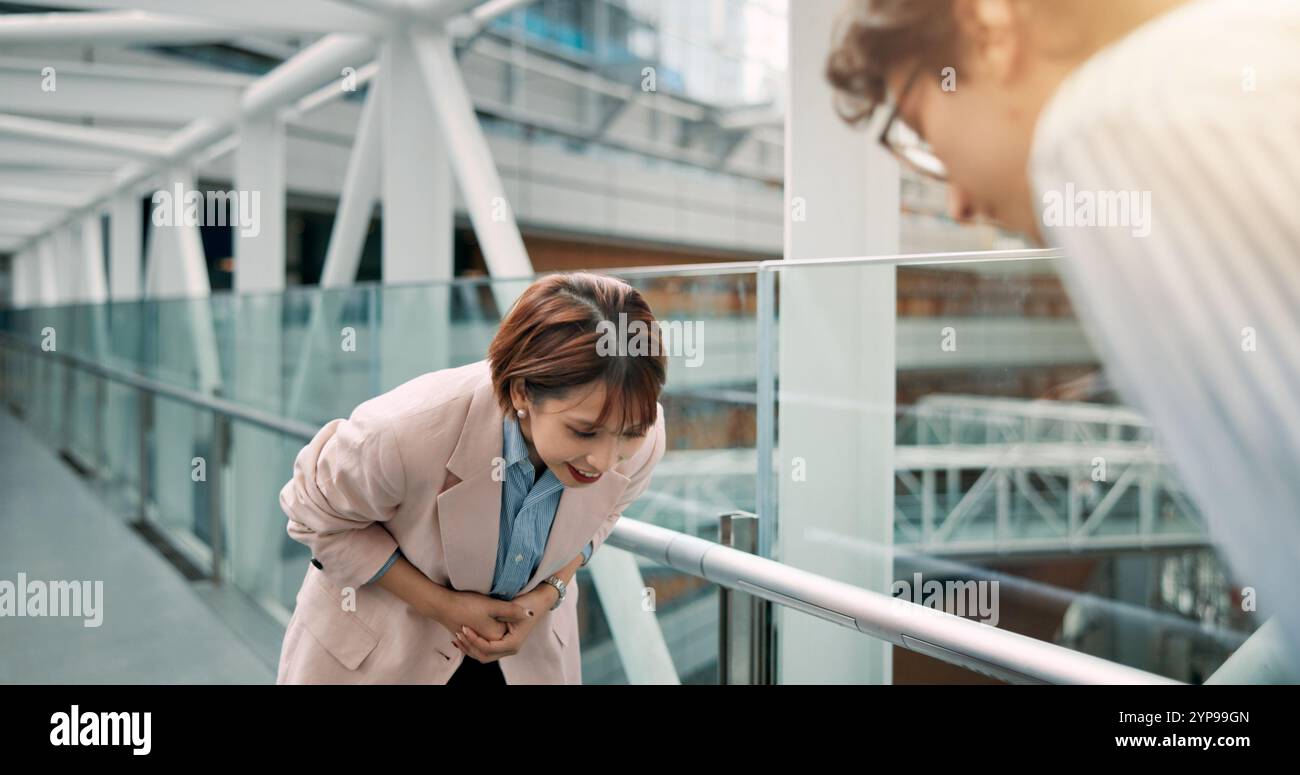 Bow, greeting and welcome with Japanese business people in office for ...