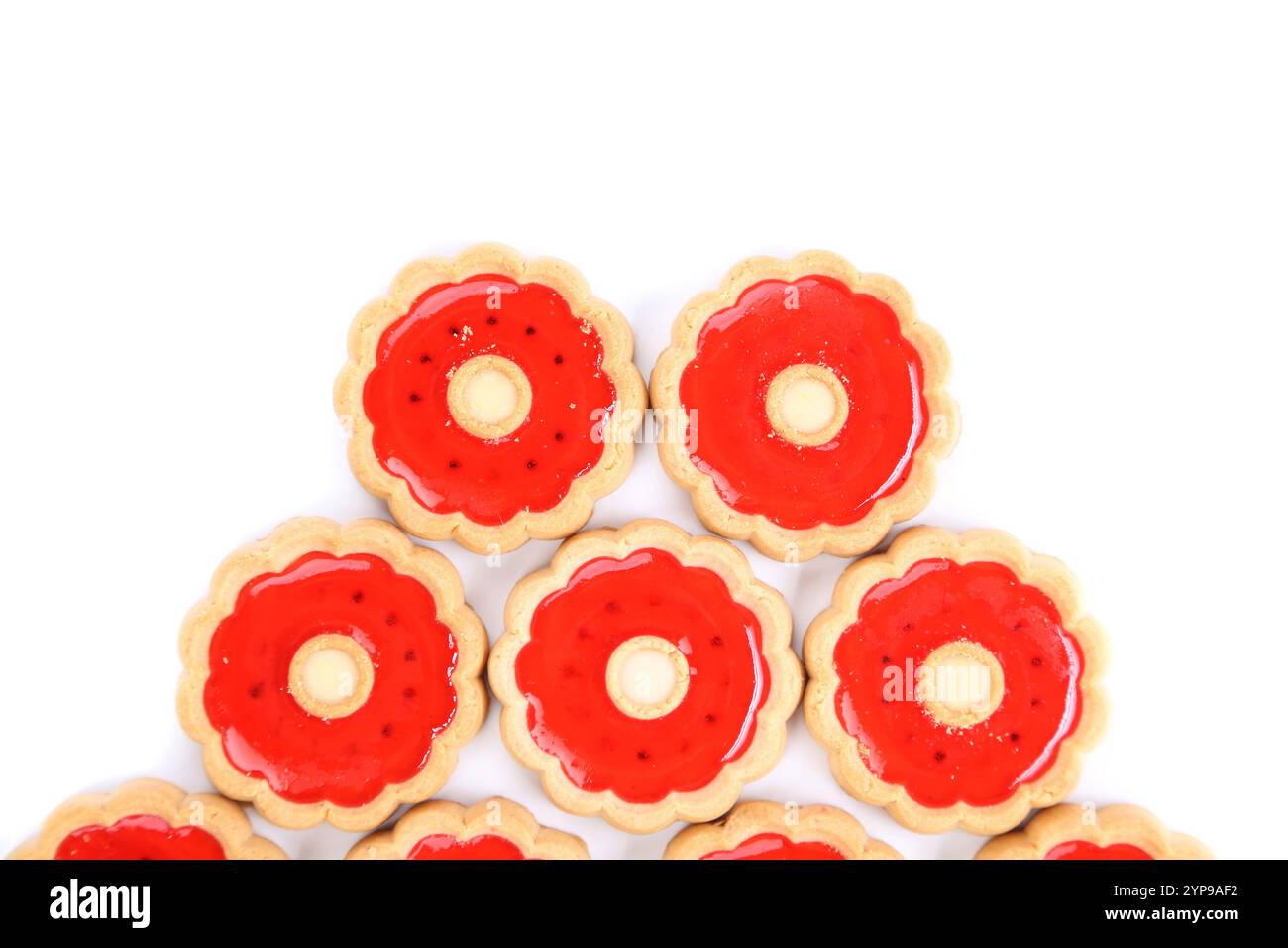 Five rings of strawberry biscuits. White background Stock Photo - Alamy