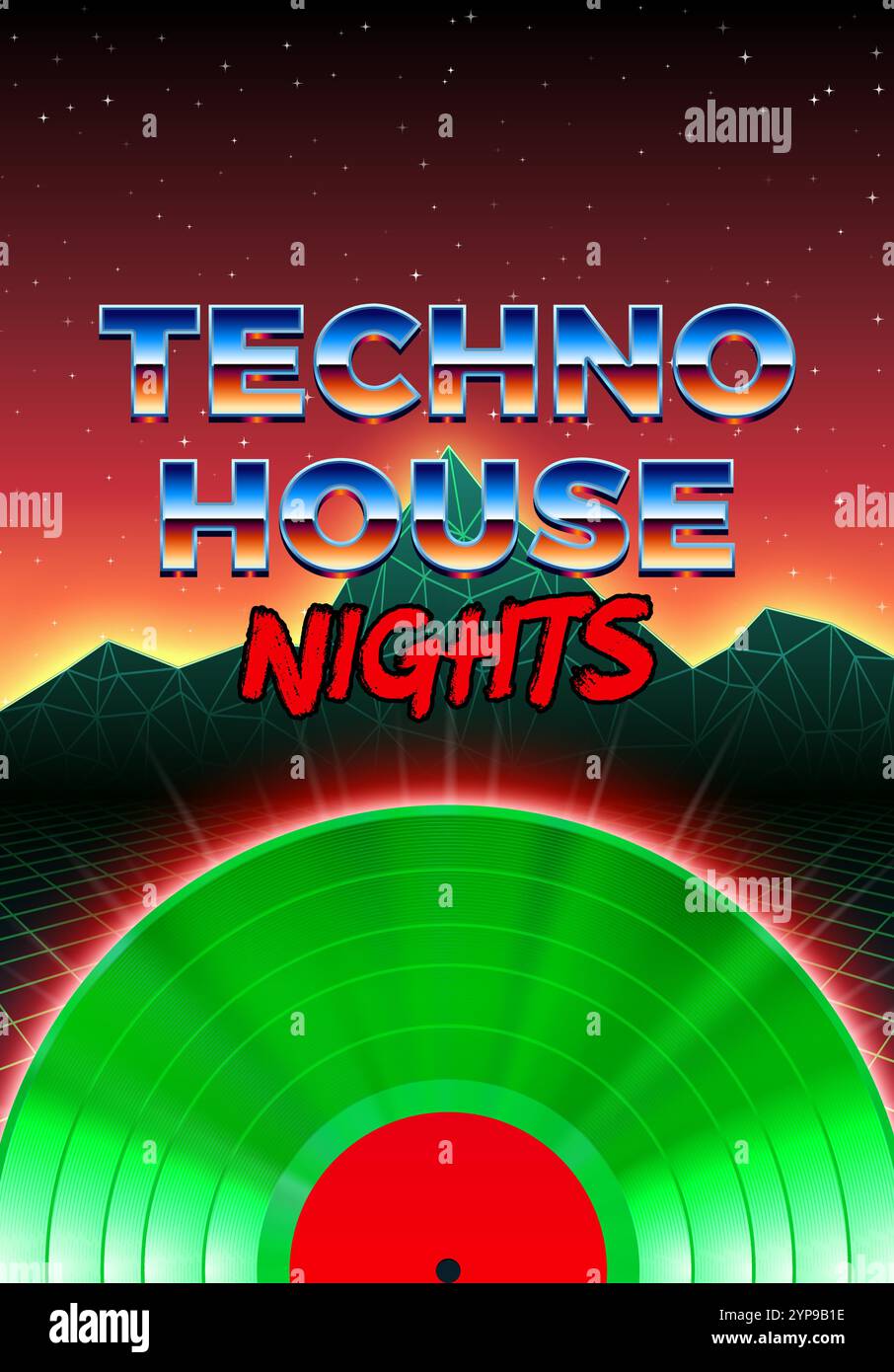 80s party poster with orange background and green vinyl lp for house ...