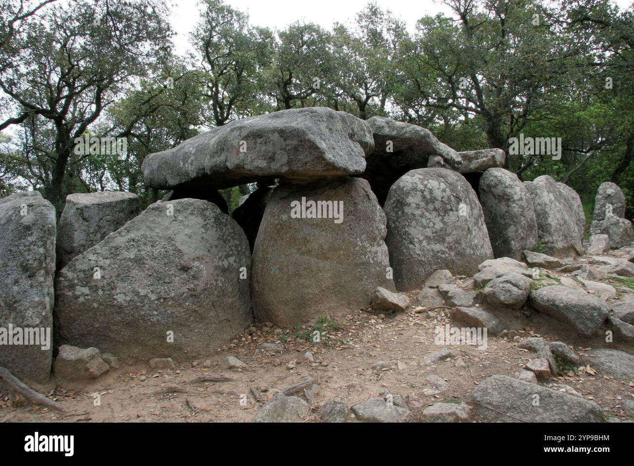 Dolmen of "Cova d'en Daima". Megalith monument. 2700-2200 BCE. Granite blocks. Near Romanya de ...