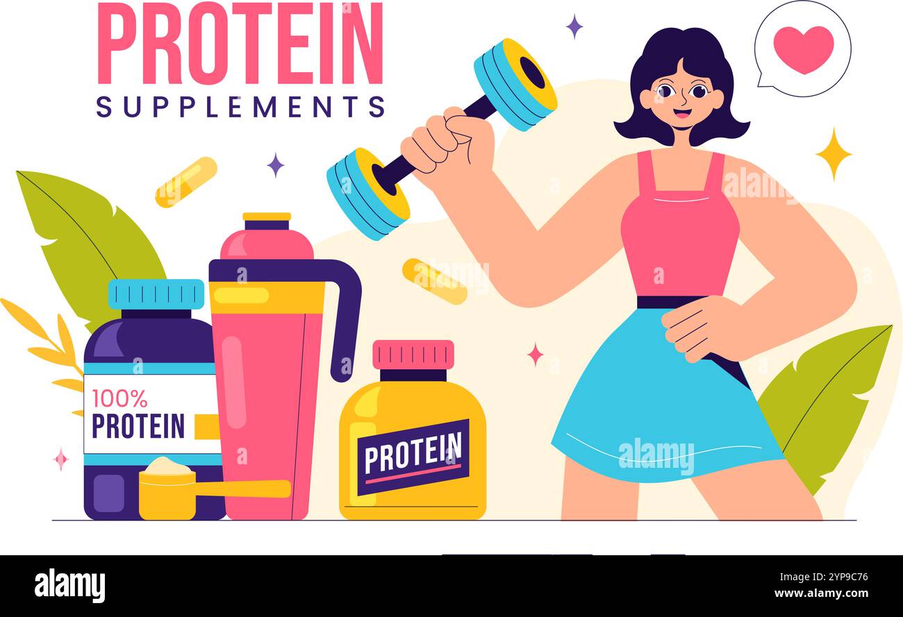 Protein Supplements Vector Illustration featuring Healthy Food, Protein ...