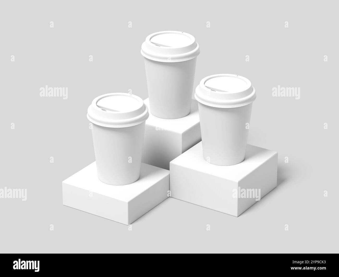 Three White Paper Cups With Holders Mockup 3D Render Stock Photo - Alamy