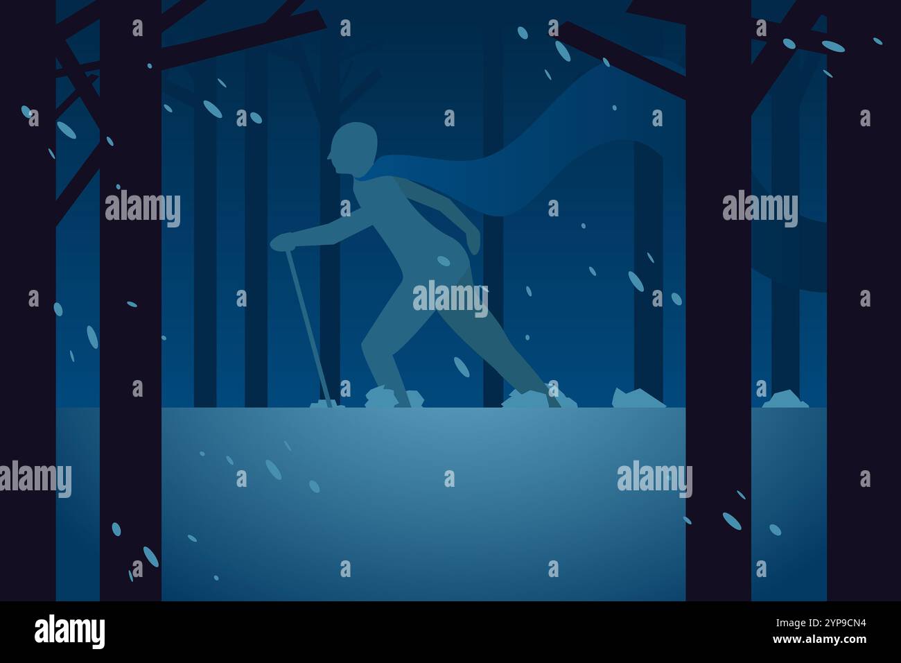 obstacle overcome motivation concept, silhouette person walk in winter ...