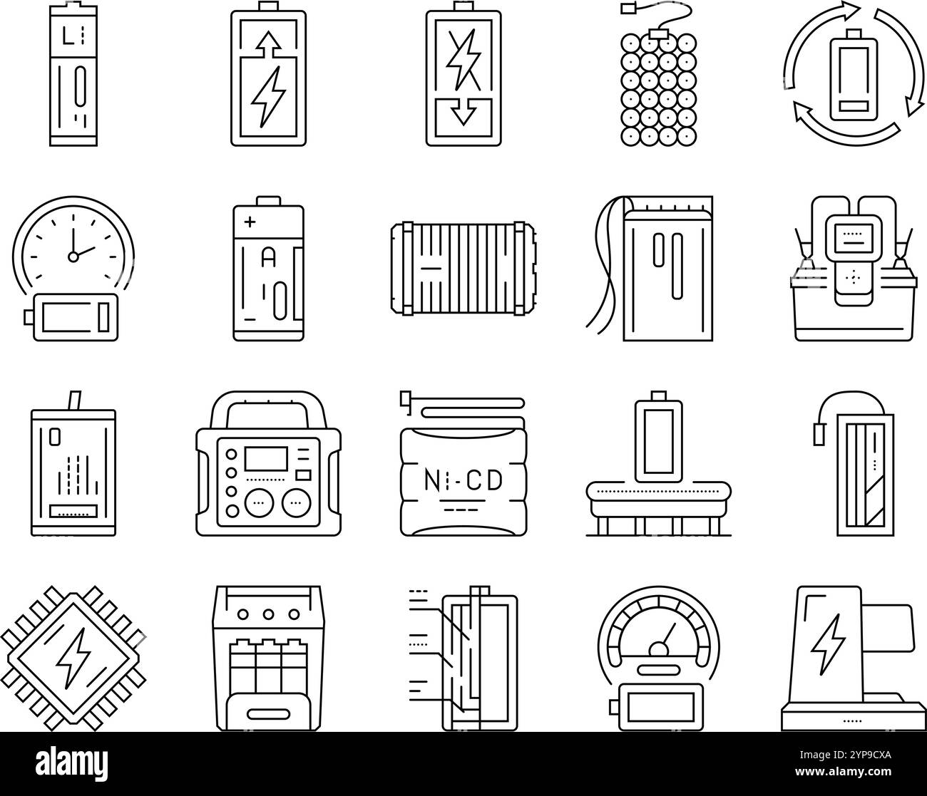 battery technology power electric icons set vector Stock Vector Image ...