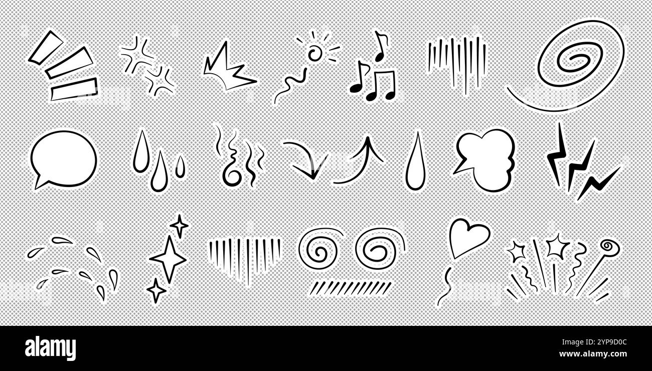 Manga or anime comic emoticon element graphic effects hand drawn doodle ...