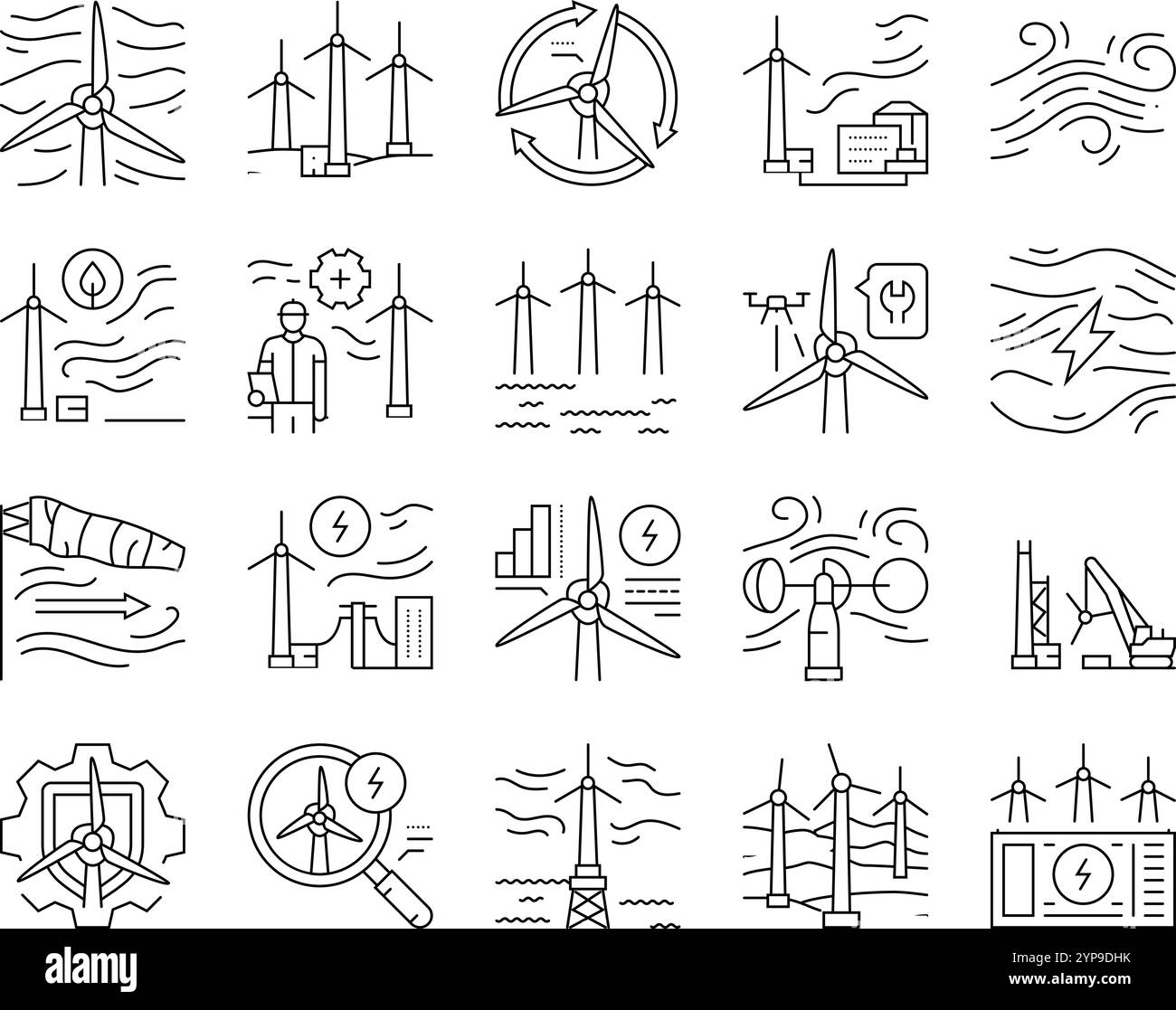 wind turbine power energy farm icons set vector Stock Vector Image ...