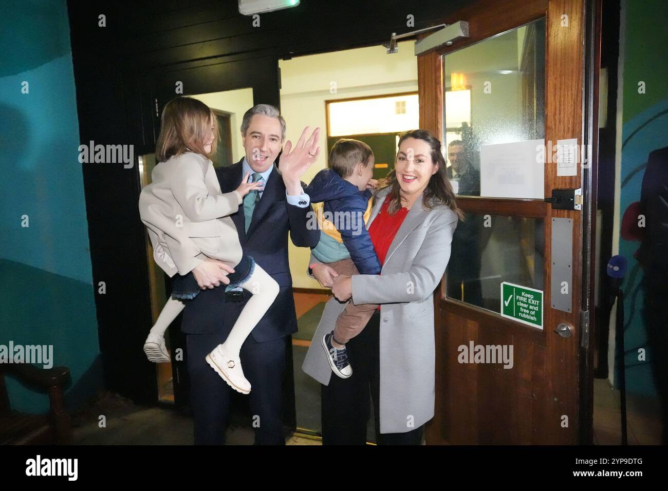Taoiseach and Fine Gael leader Simon Harris accompanied by his wife ...