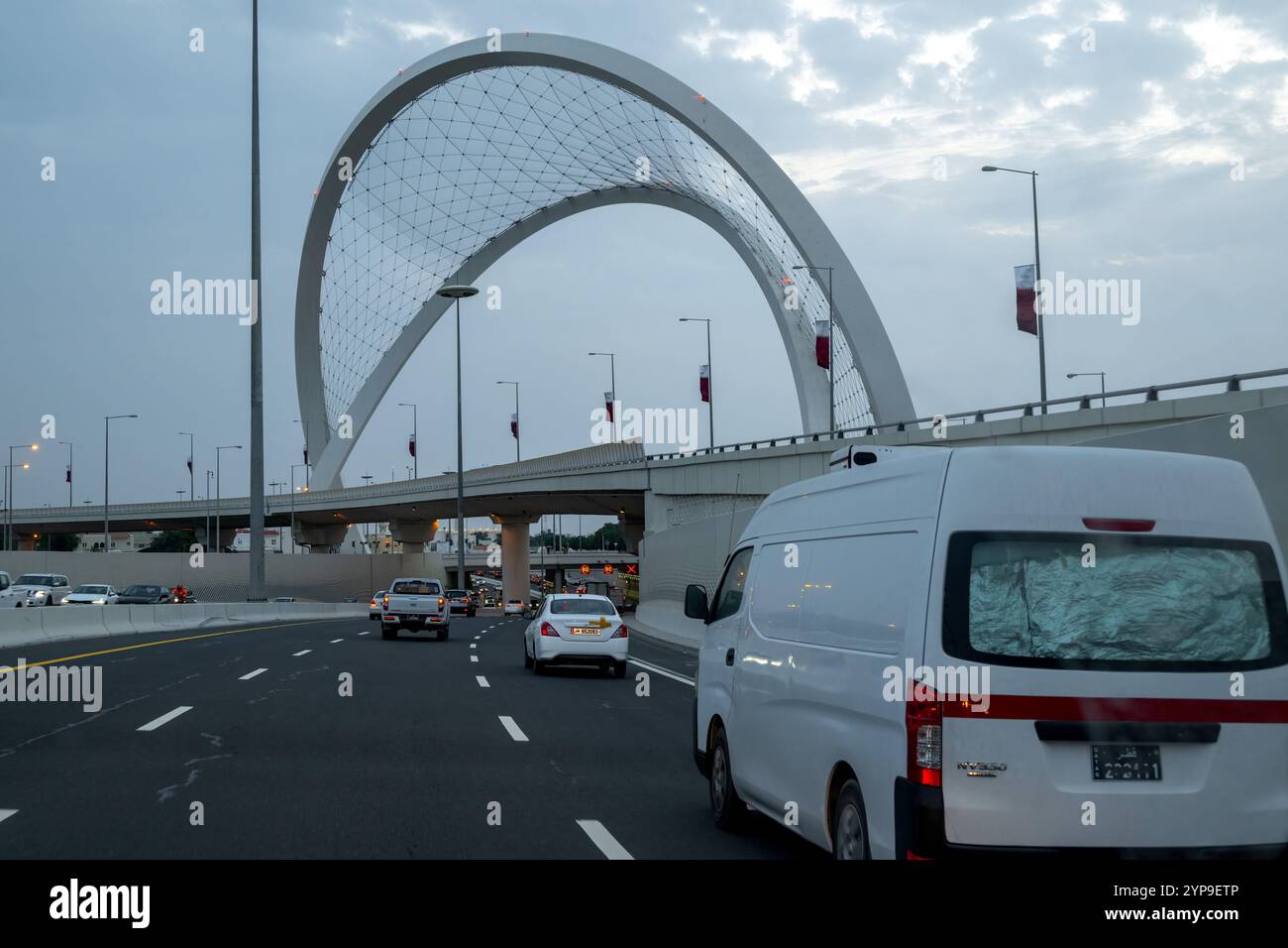 Al Wahda Arches 56 bridge in West bay Area Doha, Qatar Stock Photo - Alamy