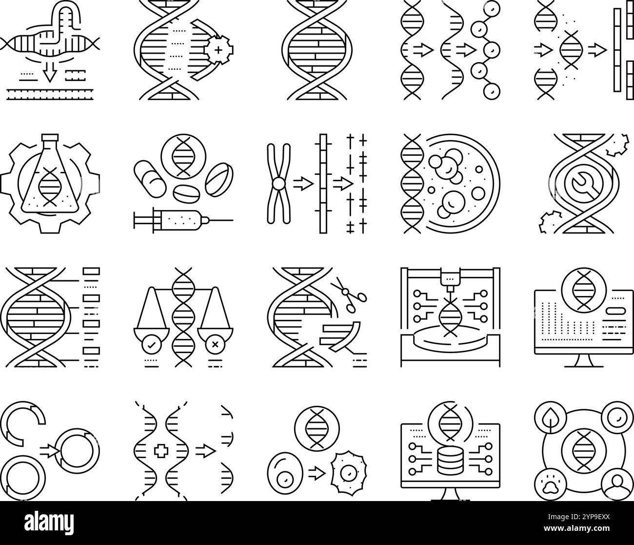 Dna gene icons set Black and White Stock Photos & Images - Alamy